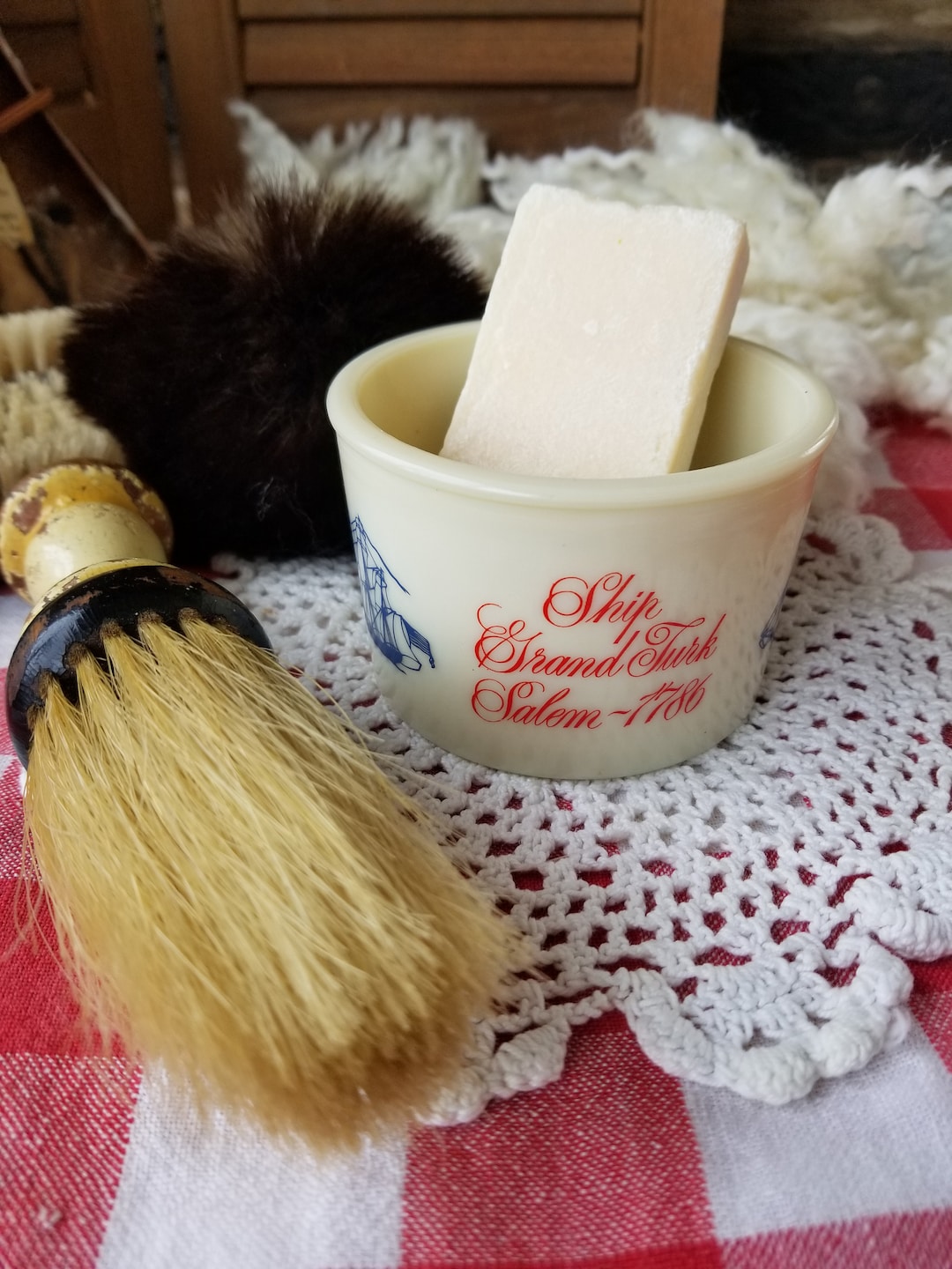 Charming Heavy Glass Old Spice Shaving Cup With Antique Horsehair ...