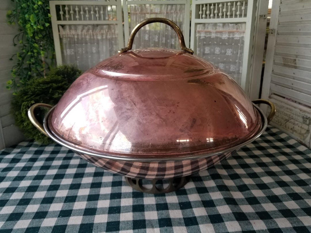 Huge Copper and Brass Cooking Implement. This Heavy Covered Copper Wok ...