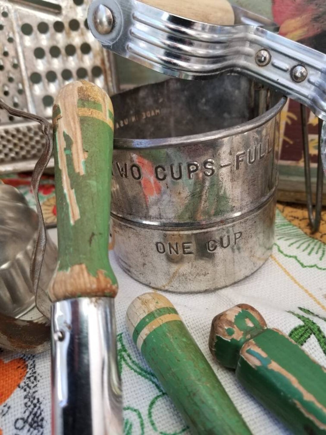 Assortment of Gorgeous Farmhouse Chippy Green Kitchen Gadgets. This ...