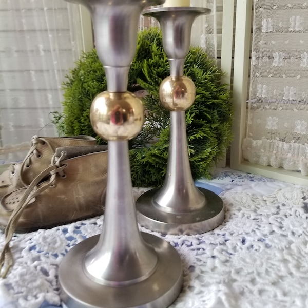 Pewter Candlesticks - Etsy