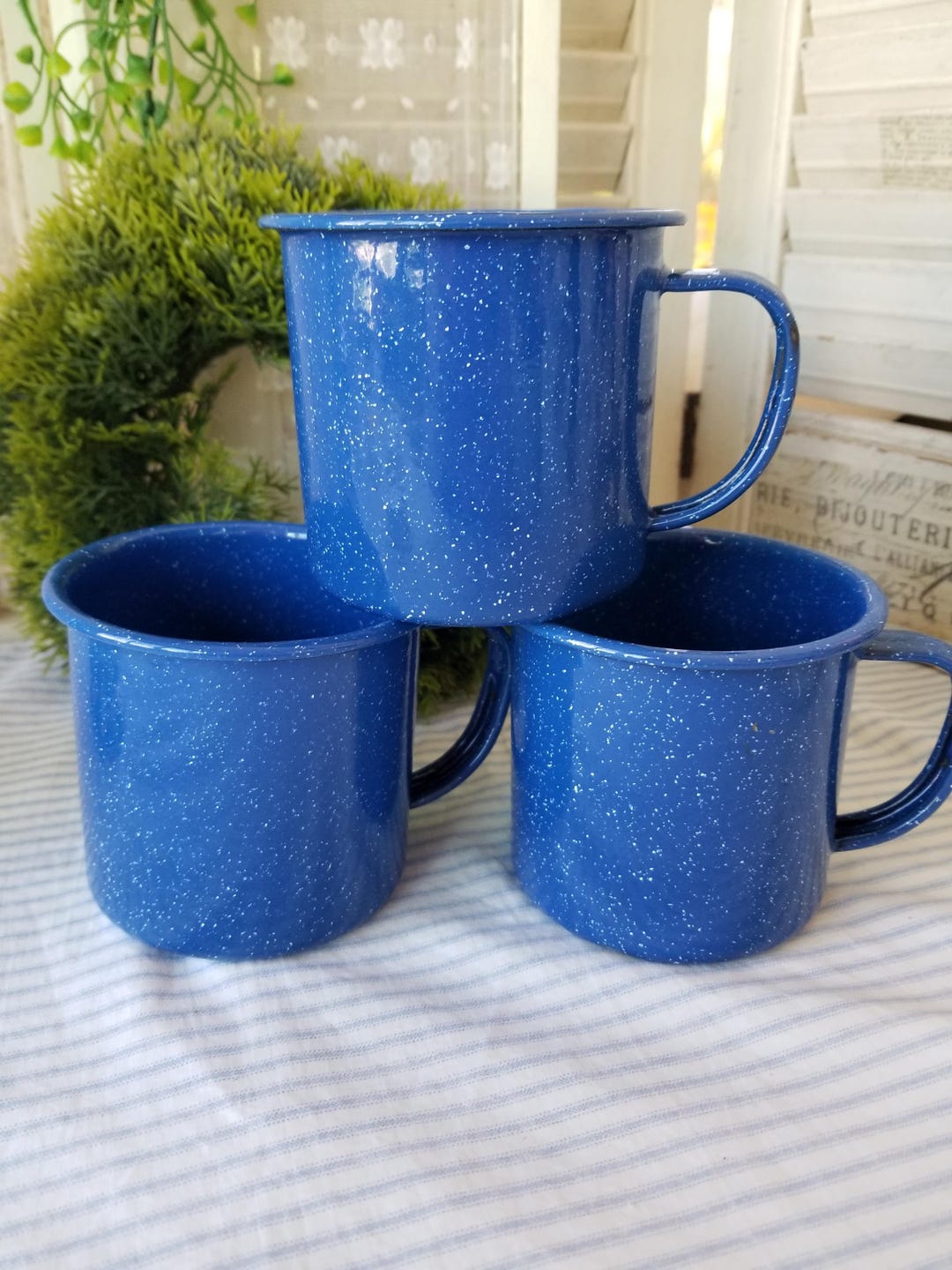 Rustic Trio of Blue Enamelware Cups. These 3 Cups Are Great If You Are ...