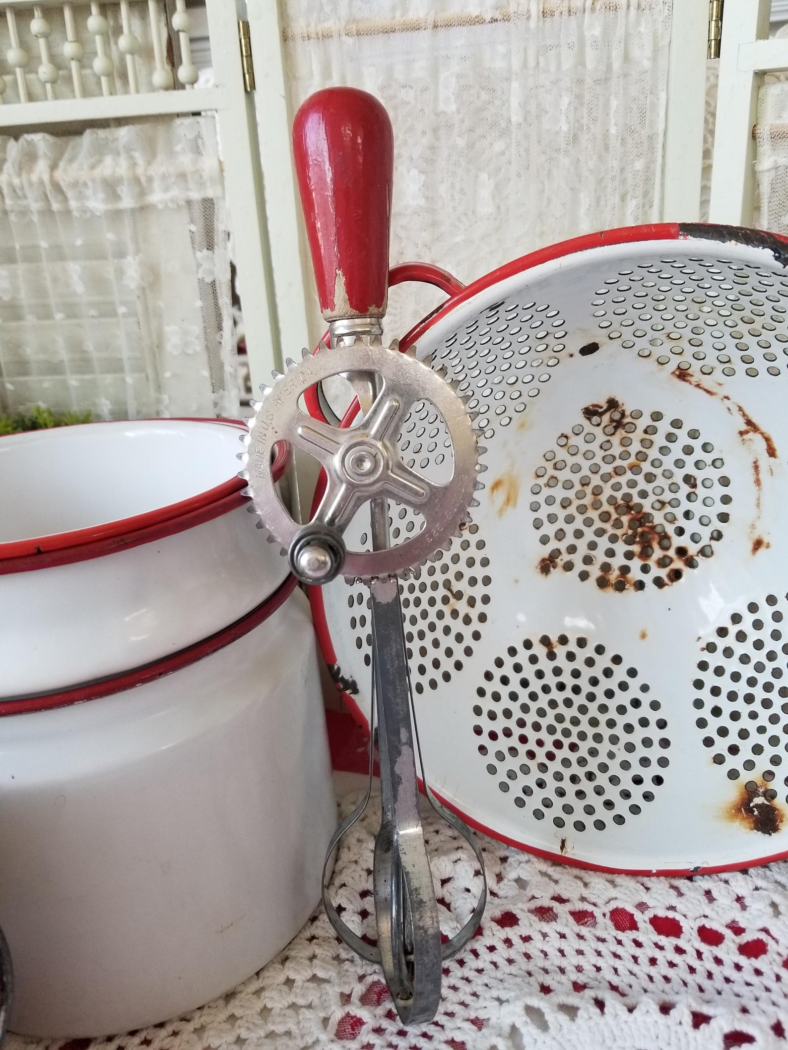 Selection of 7 Gorgeous Farmhouse Chippy Red Kitchen Gadgets. You ...