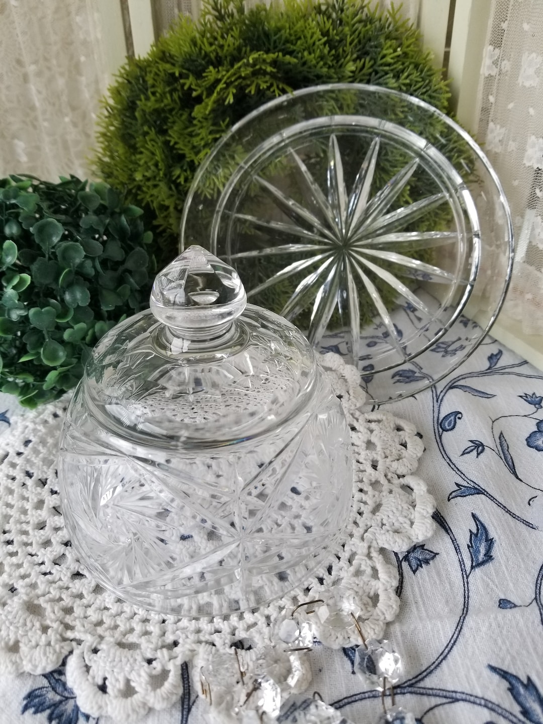 Vintage Clear Glass Covered Butter Dish. This Clear Cut Glass Dome ...