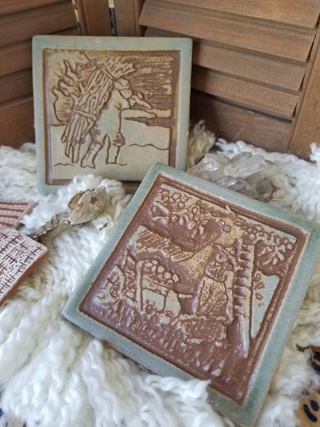 Rustic Pair of Antique Moresque Tiles From Spain. These 2 Antique Clay ...