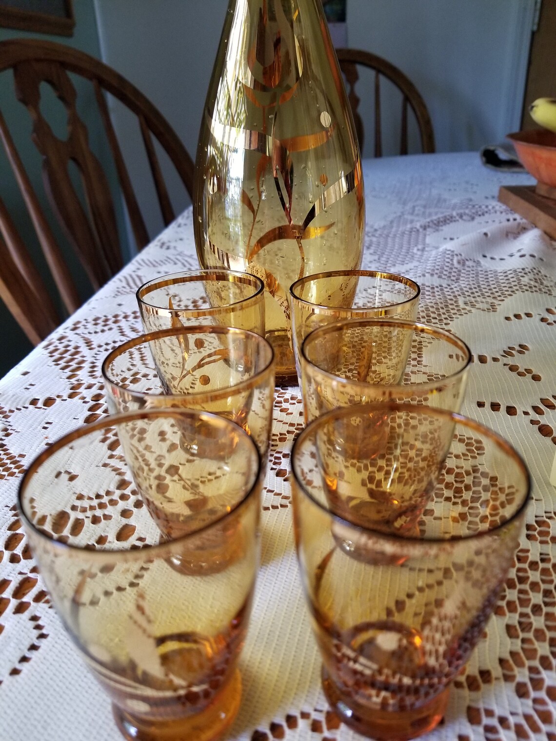 Stylish Bohemian Amber Crystal Decanter and 6 Matching - Etsy