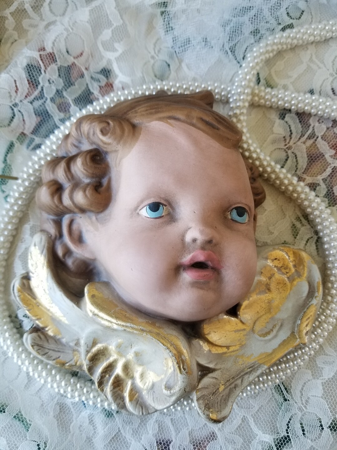 Spectacular Romantic Chalkware Cherub Wall Decor. These 2 Heavy ...