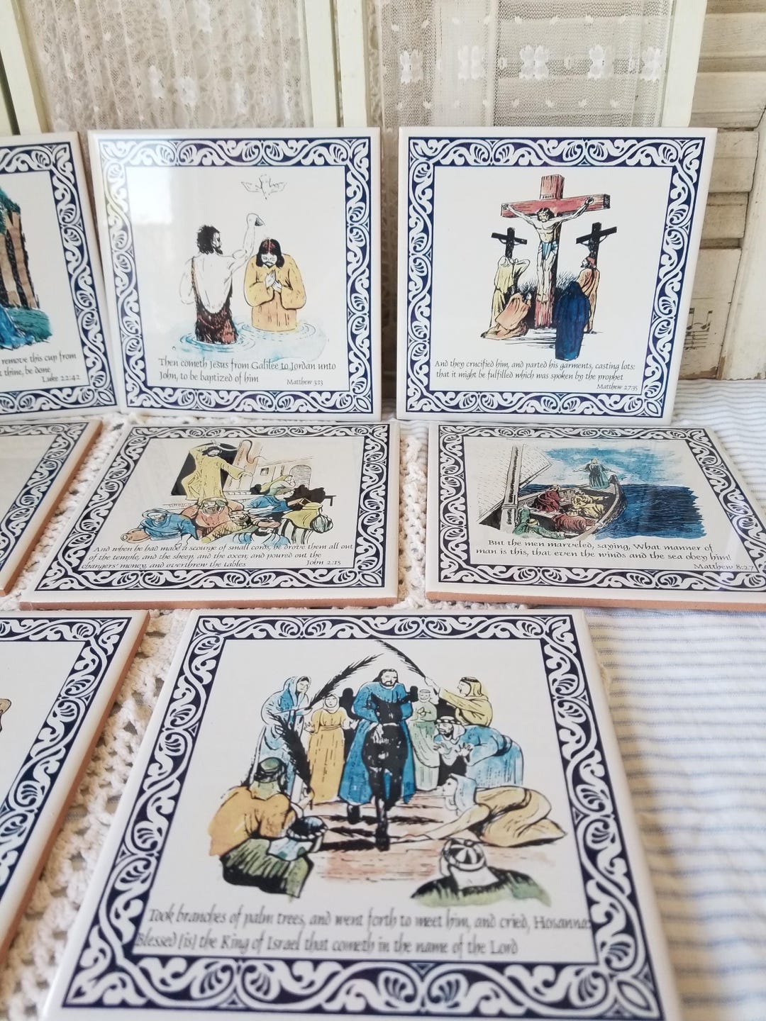Beautiful Set of Eight Christian Themed Pottery Tiles From Spain. This ...