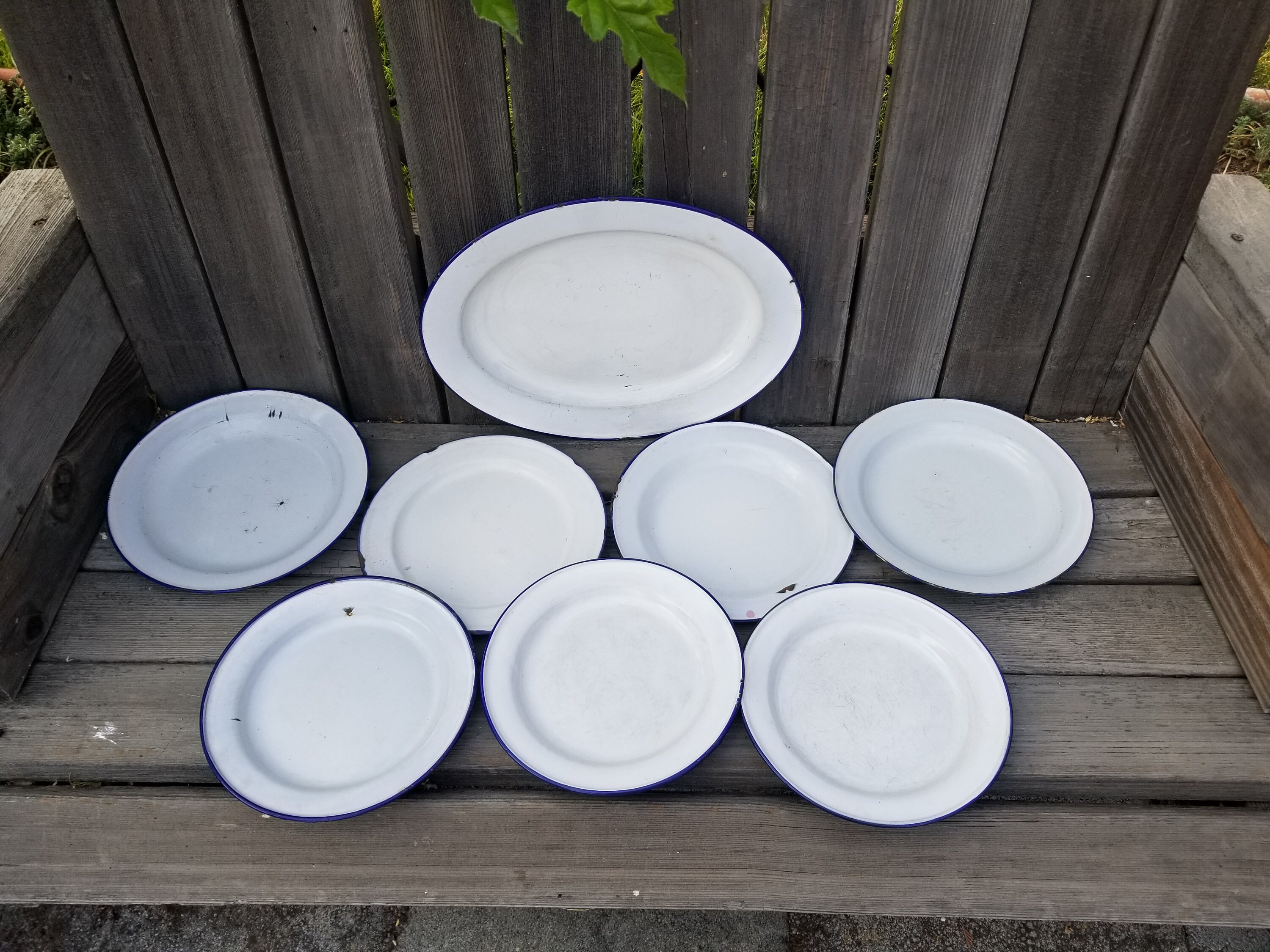 Eight Primitive Antique Enamelware Plates. These 8 Rusty Enameled ...