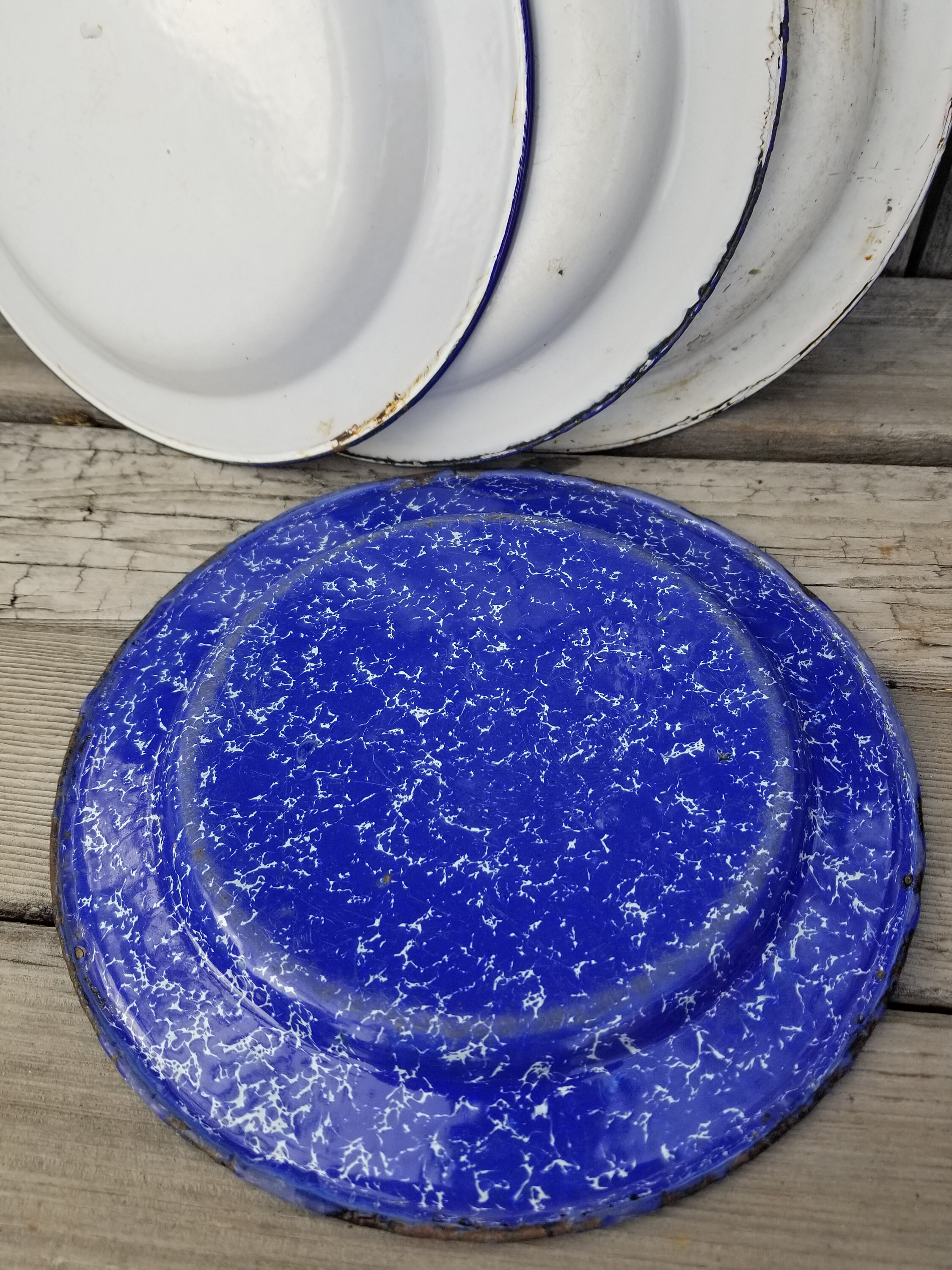 Eight Primitive Antique Enamelware Plates. These 8 Rusty Enameled ...
