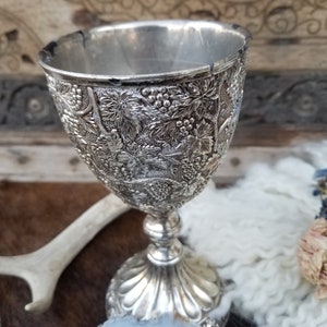 Single Enchanting Silverplated Chalice With Grapevines. This Heavy ...