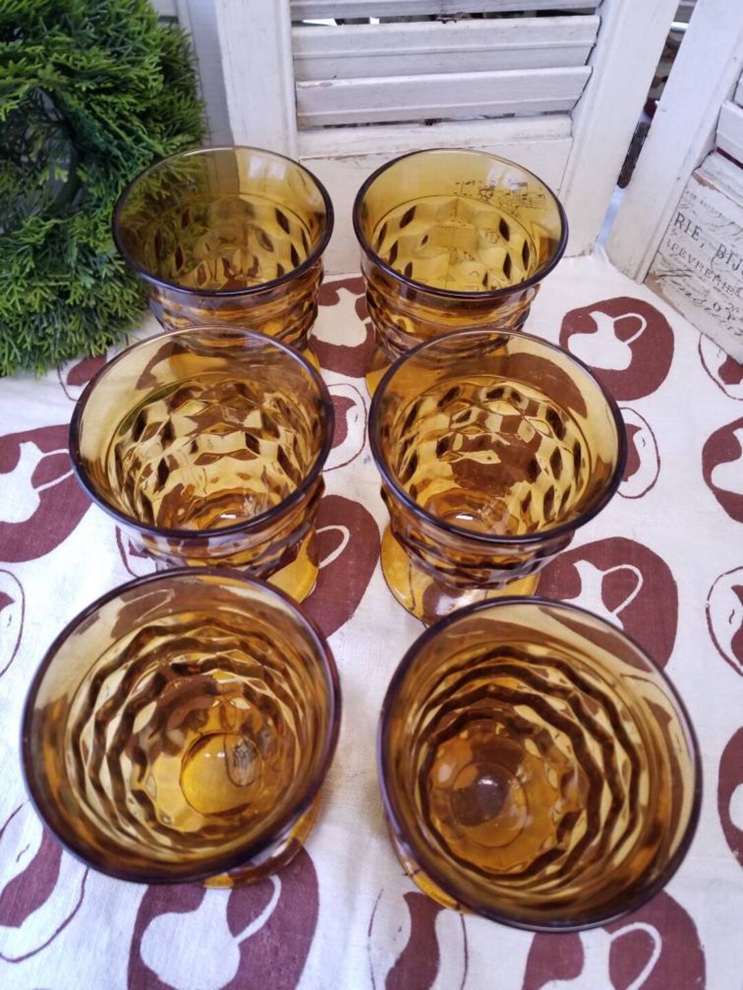 Beautiful Set of Six Glorious and the Gleaming Amber Glass Goblets ...