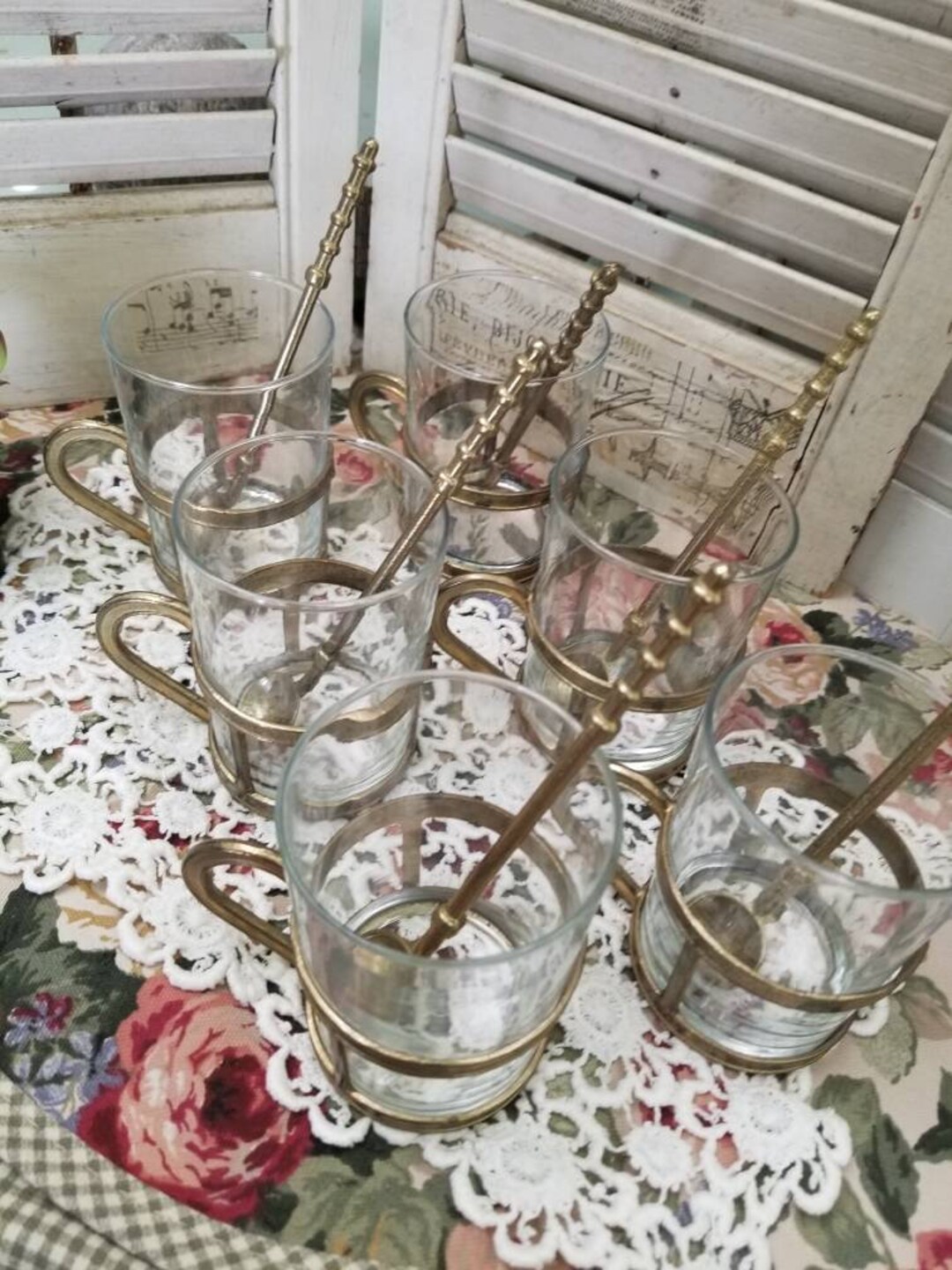 Fabulous Set of 6 Mid-century Blown Glass and Brass Coffee Mugs. This ...