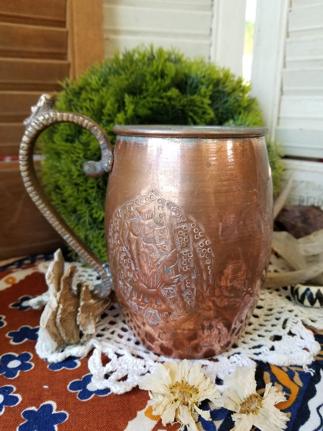 Remarkable Hammered Copper and Brass Middle Eastern Stein. This Heavy ...