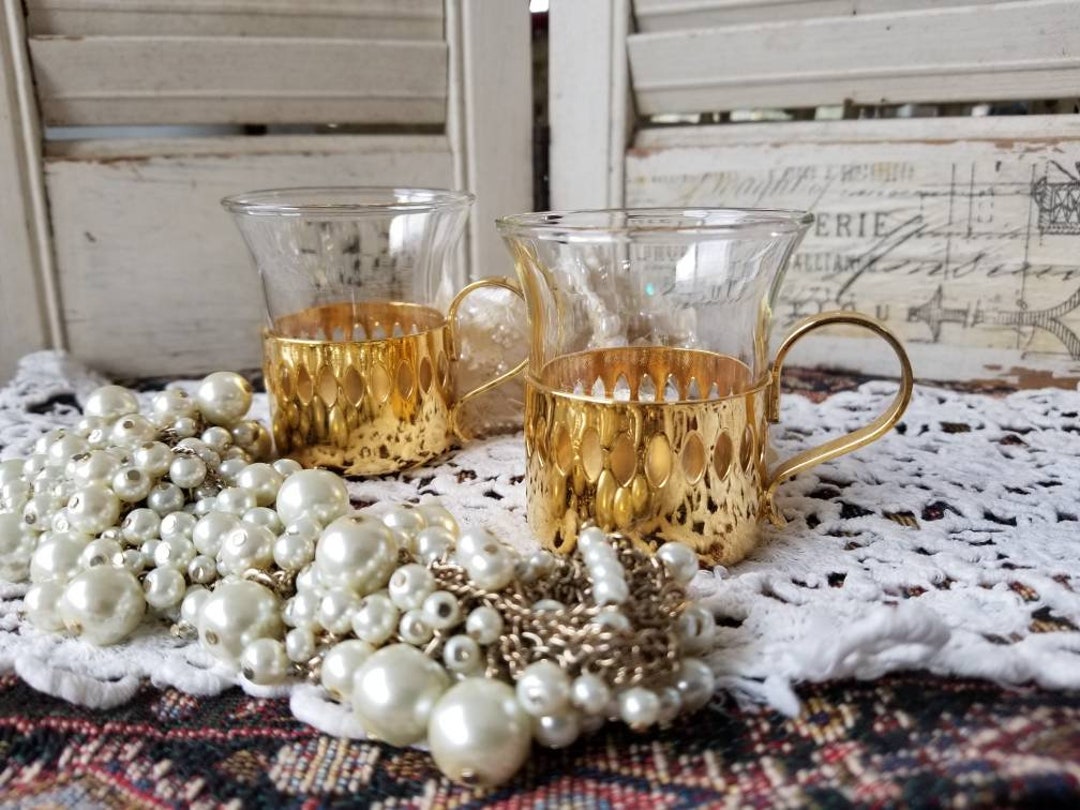 Stylish Set of Two Mid-century Modern Gold Gilded Jena Glass Cups. This ...