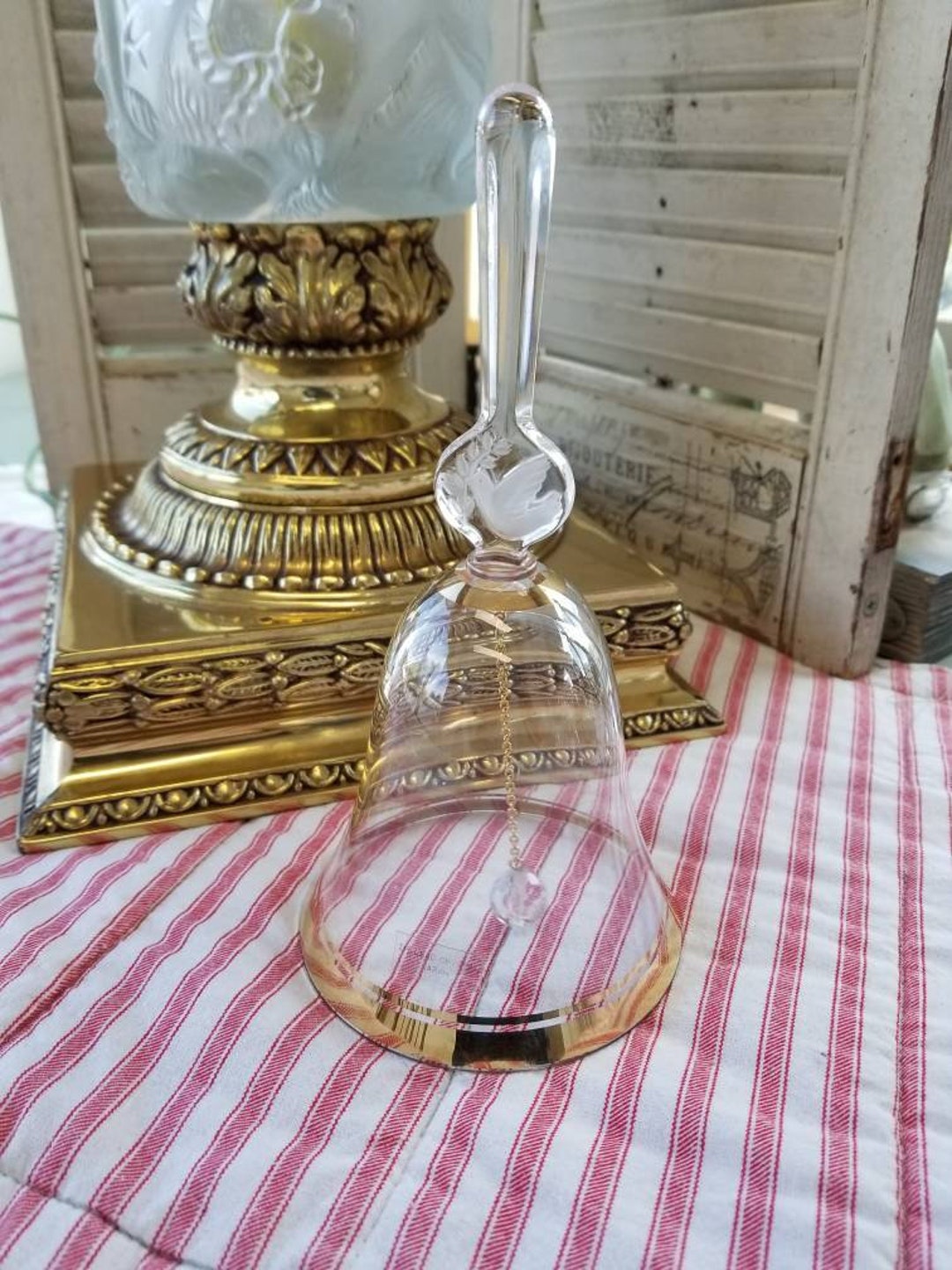 Beautiful Etched Gold Gilded Crystal Bell. This Elegant and Lovely Lead ...