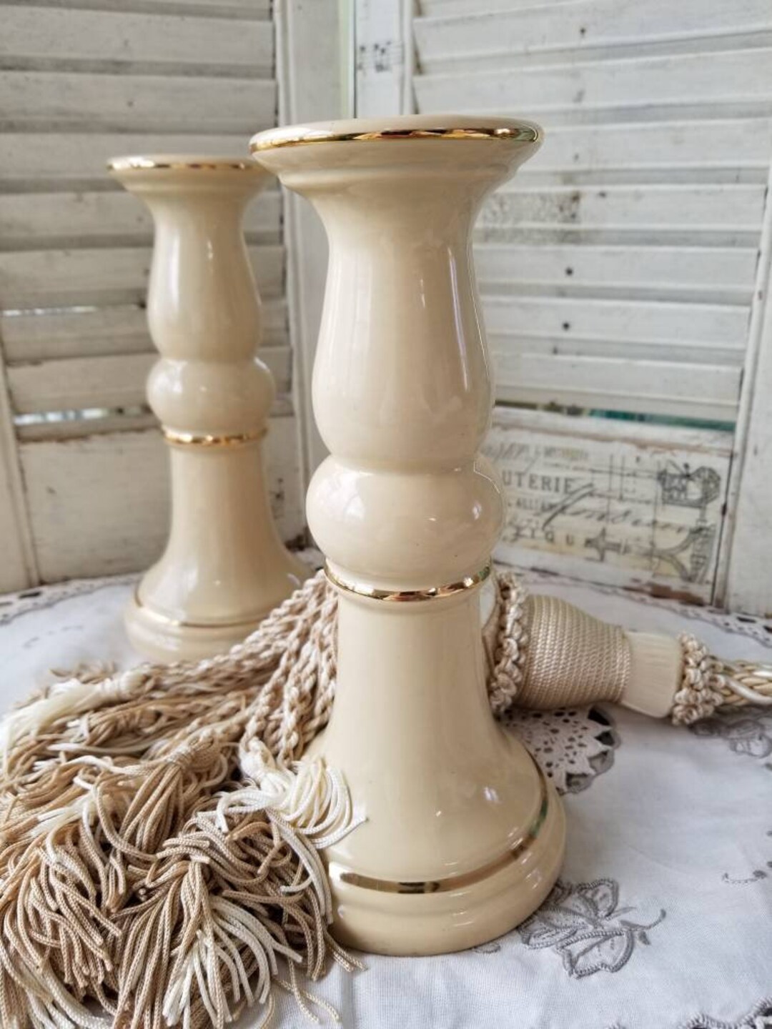 Gorgeous Mid Century Haeger Pottery Candlesticks. These 2 Gold Gilded ...