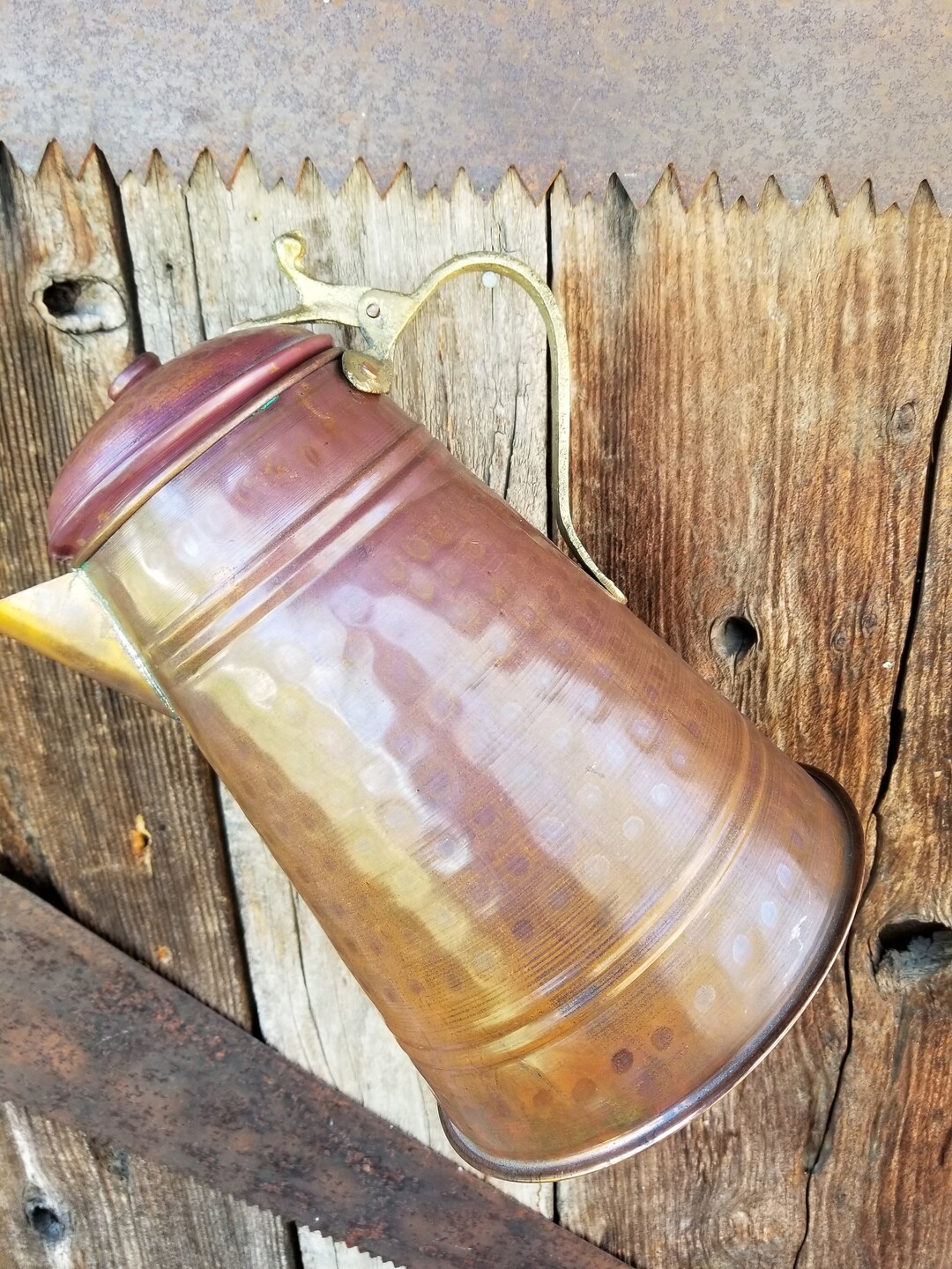 Lovely Vintage Copper Coffee Pot. This Aged Copper and Brass Coffee Pot ...