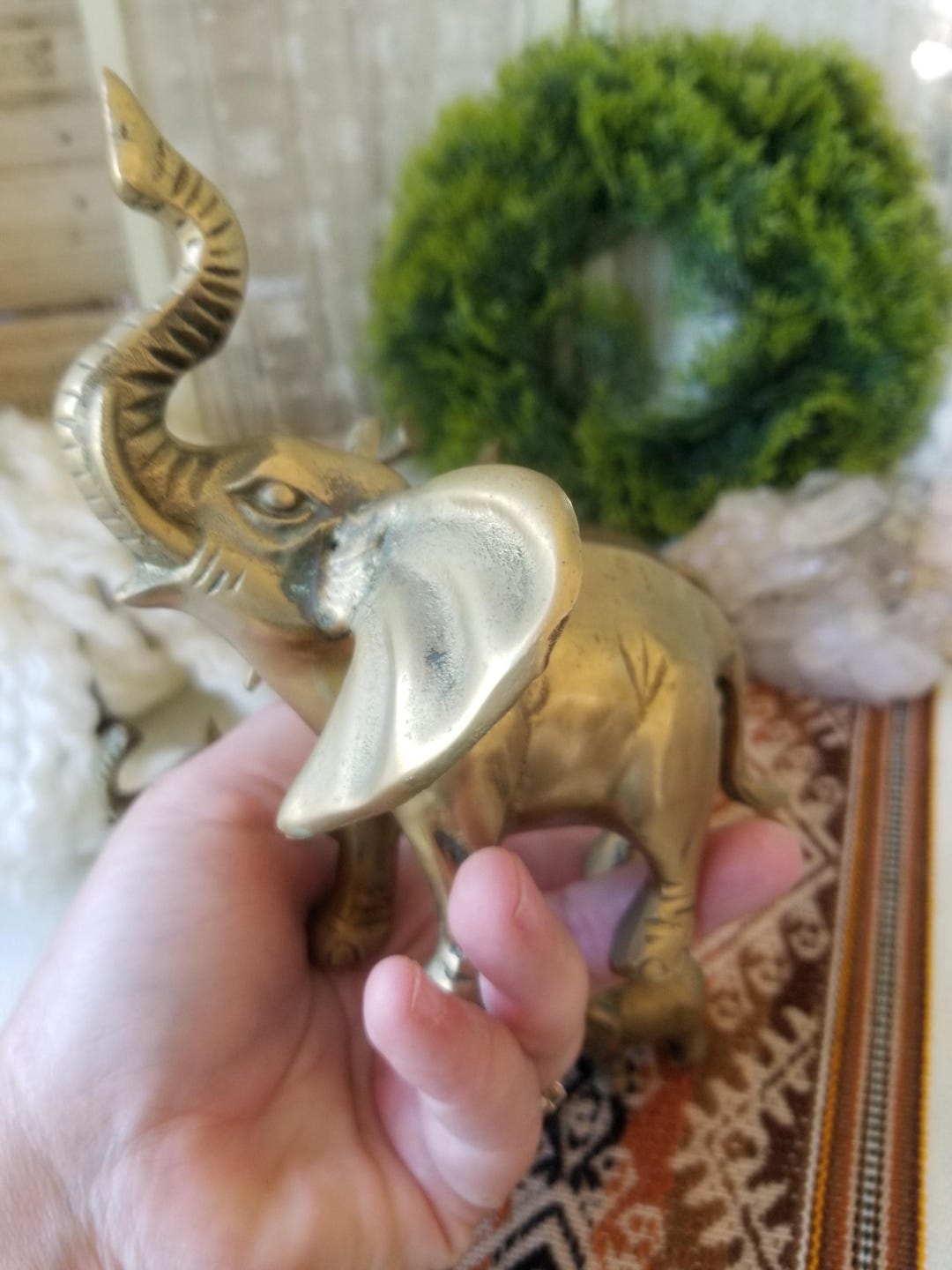 Six Rustic Brass Lucky Elephants. This Family of Six Heavy Rustic Brass ...