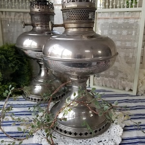 Charming Rustic Antique Nickel Plated Rayo Oil Lamp. This Antique B&H ...