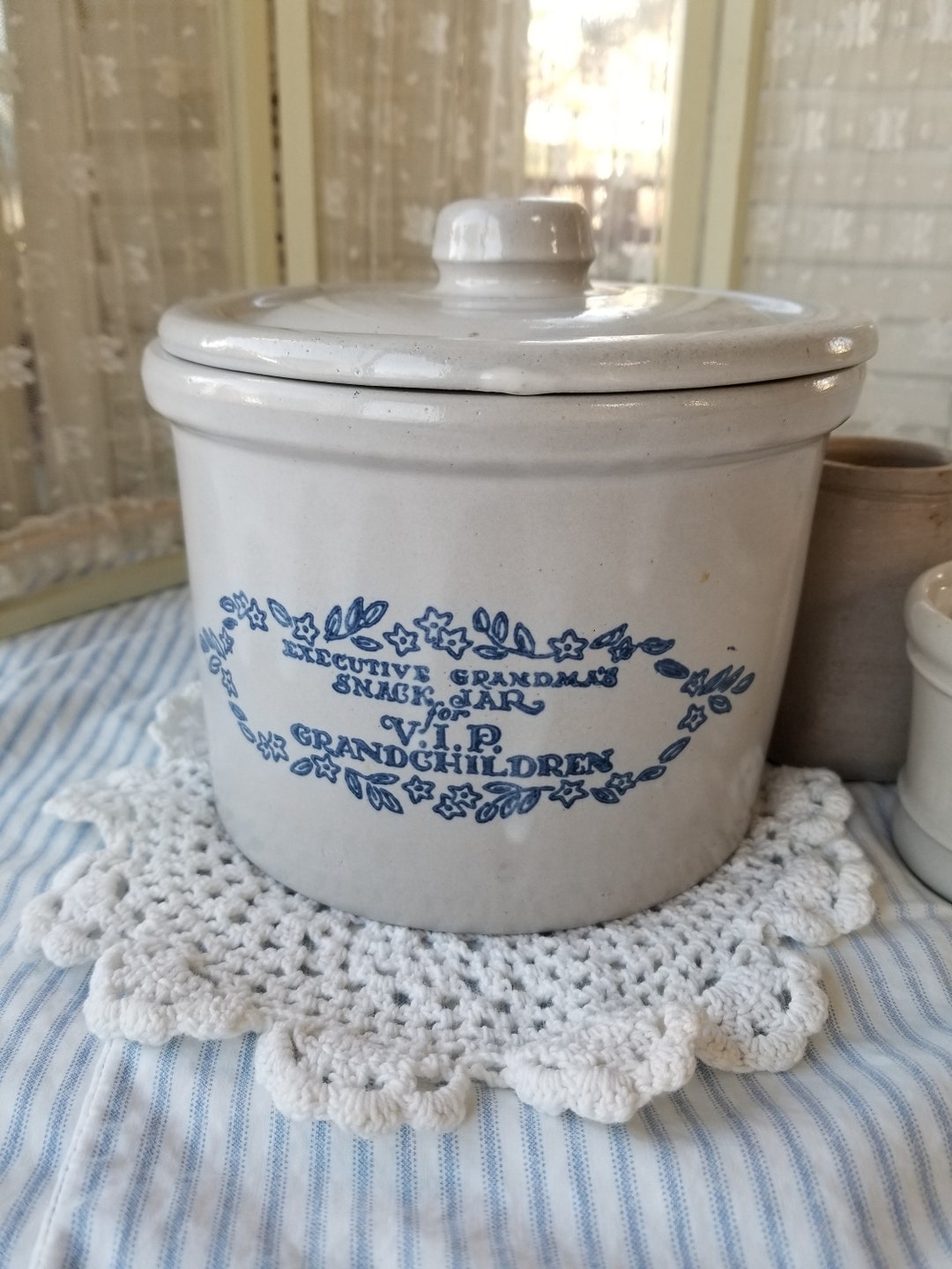 Sweet Farmhouse Blue and Cream Stoneware Crock. This Adorable Farmhouse ...