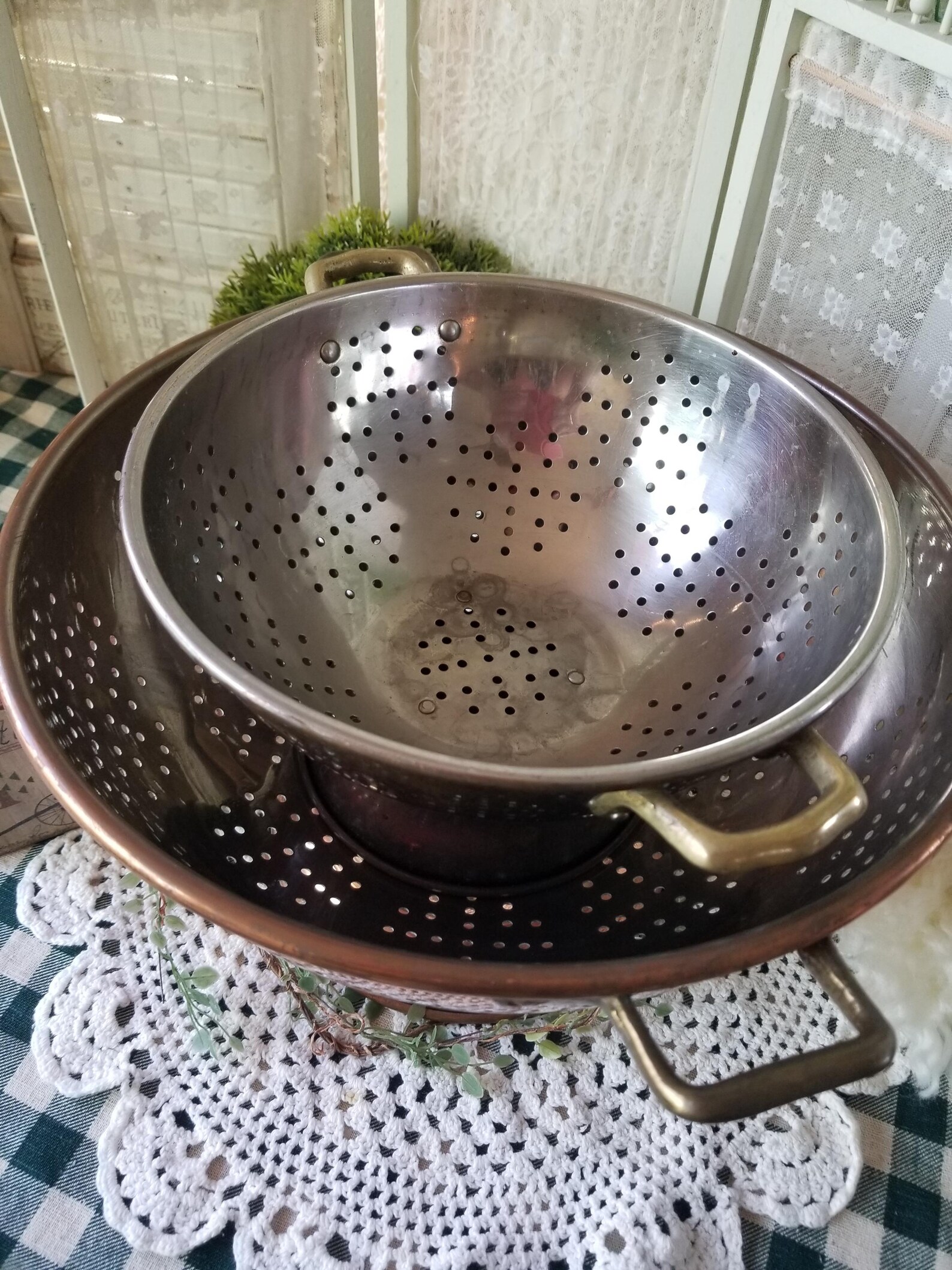 French Country Inspired Copper and Brass Colanders. Your Choice of 2 ...