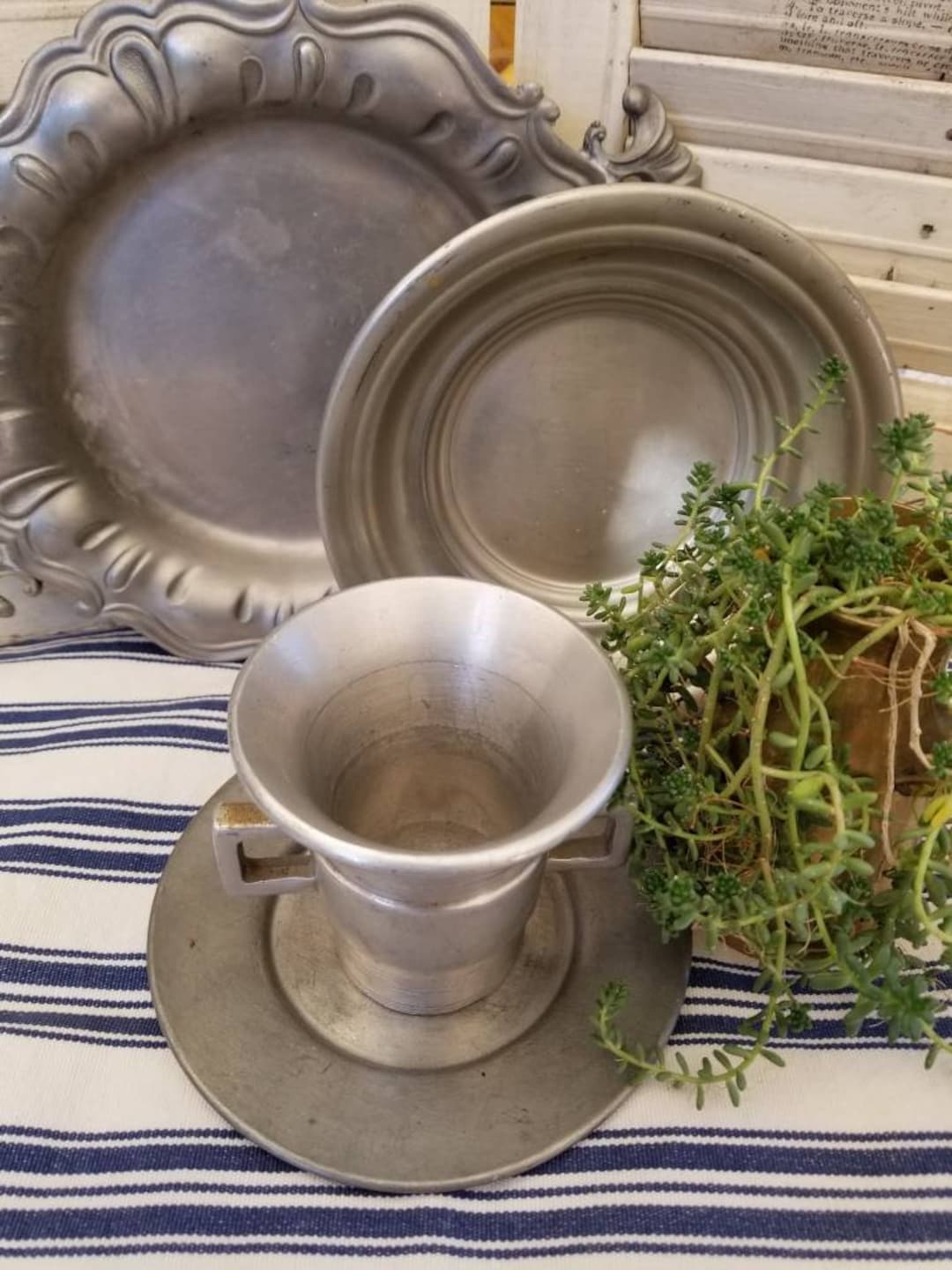 Fabulous Grouping of Four Vintage Pewter Pieces. Stede Double Handled ...