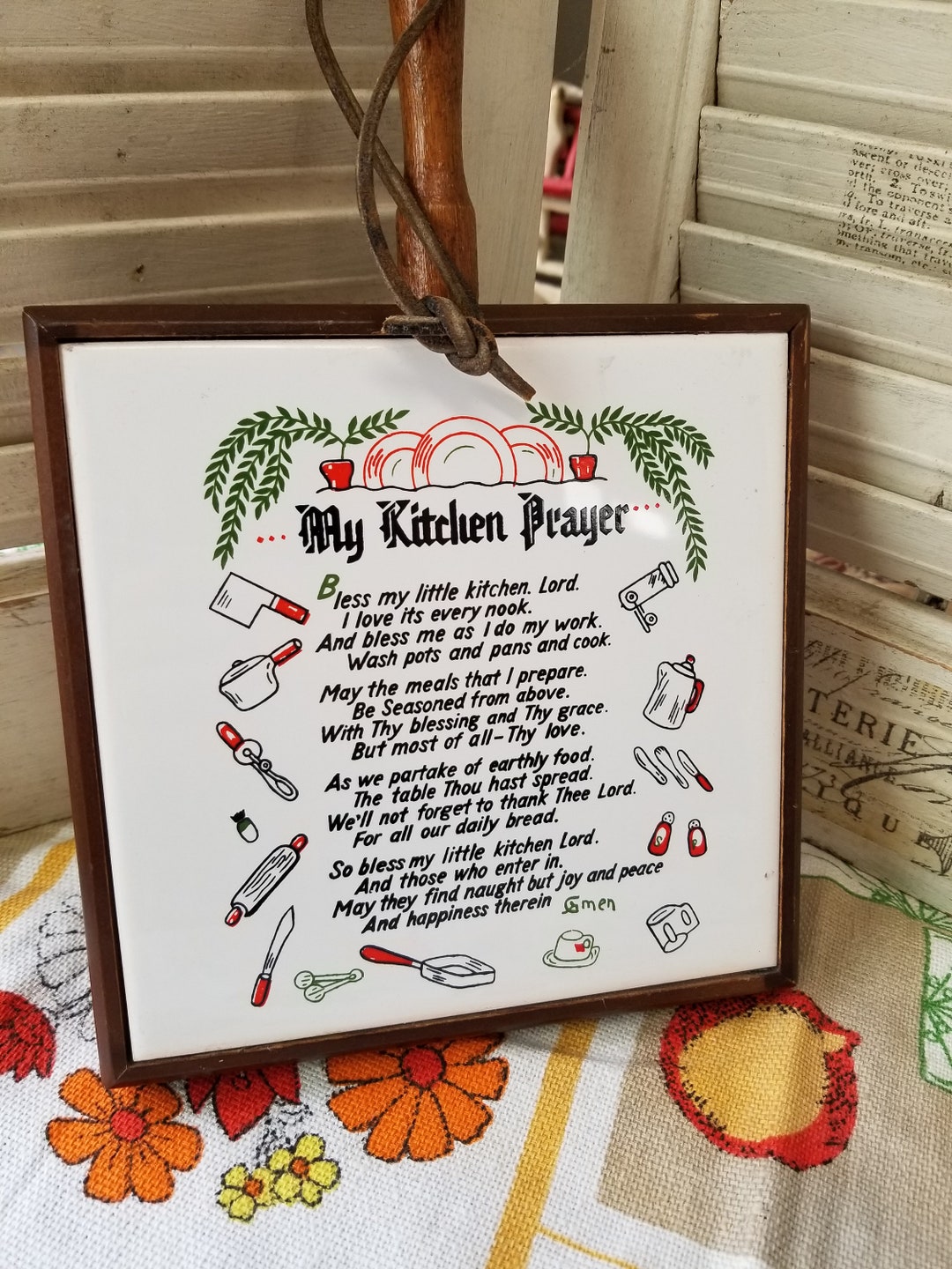 Midcentury Kitchen Prayer Tile. This Vintage Hanging Framed - Etsy