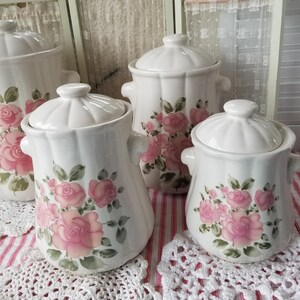 Set of 4 Vintage Cottage Core Pink White Ceramic Canisters. These Sweet ...