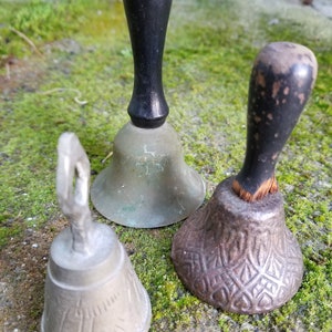 A Trio of Small Crusty, Rusty Bells. Eclectic Trio of Brass and Iron ...