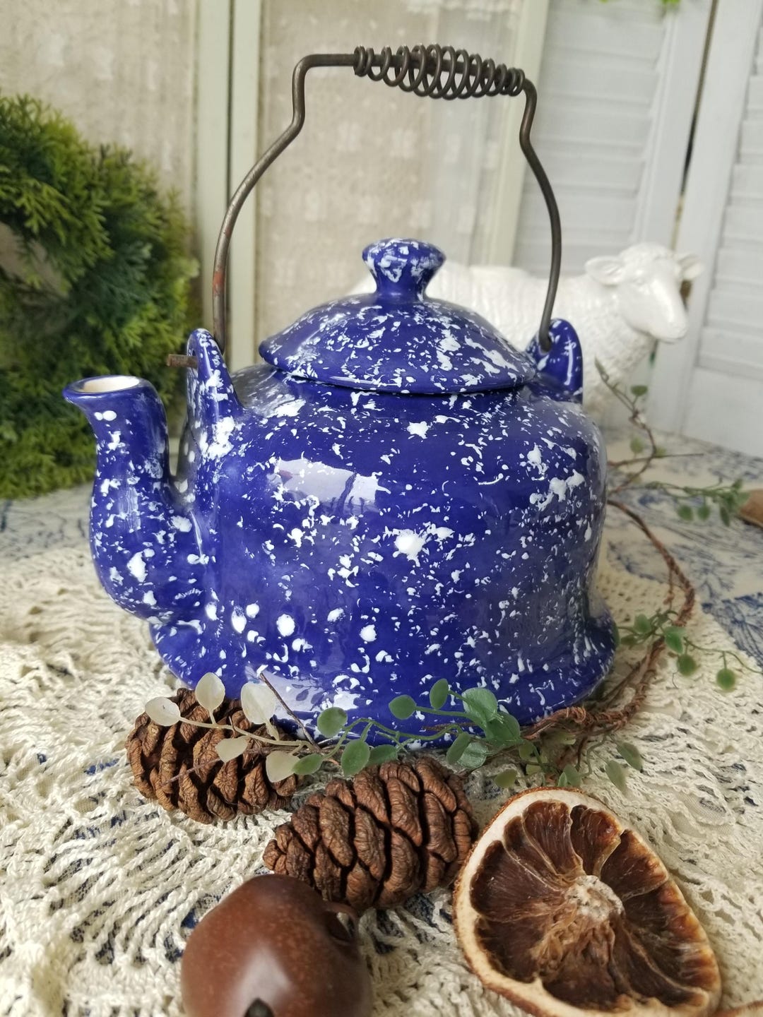 Beautiful Hand Painted Ceramic Farmhouse Teapot. This Sweet Blue and ...
