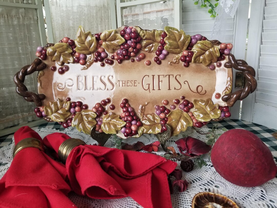 Gorgeous Decorative Heavy Ceramic 'bless These Gifts' Platter. This ...