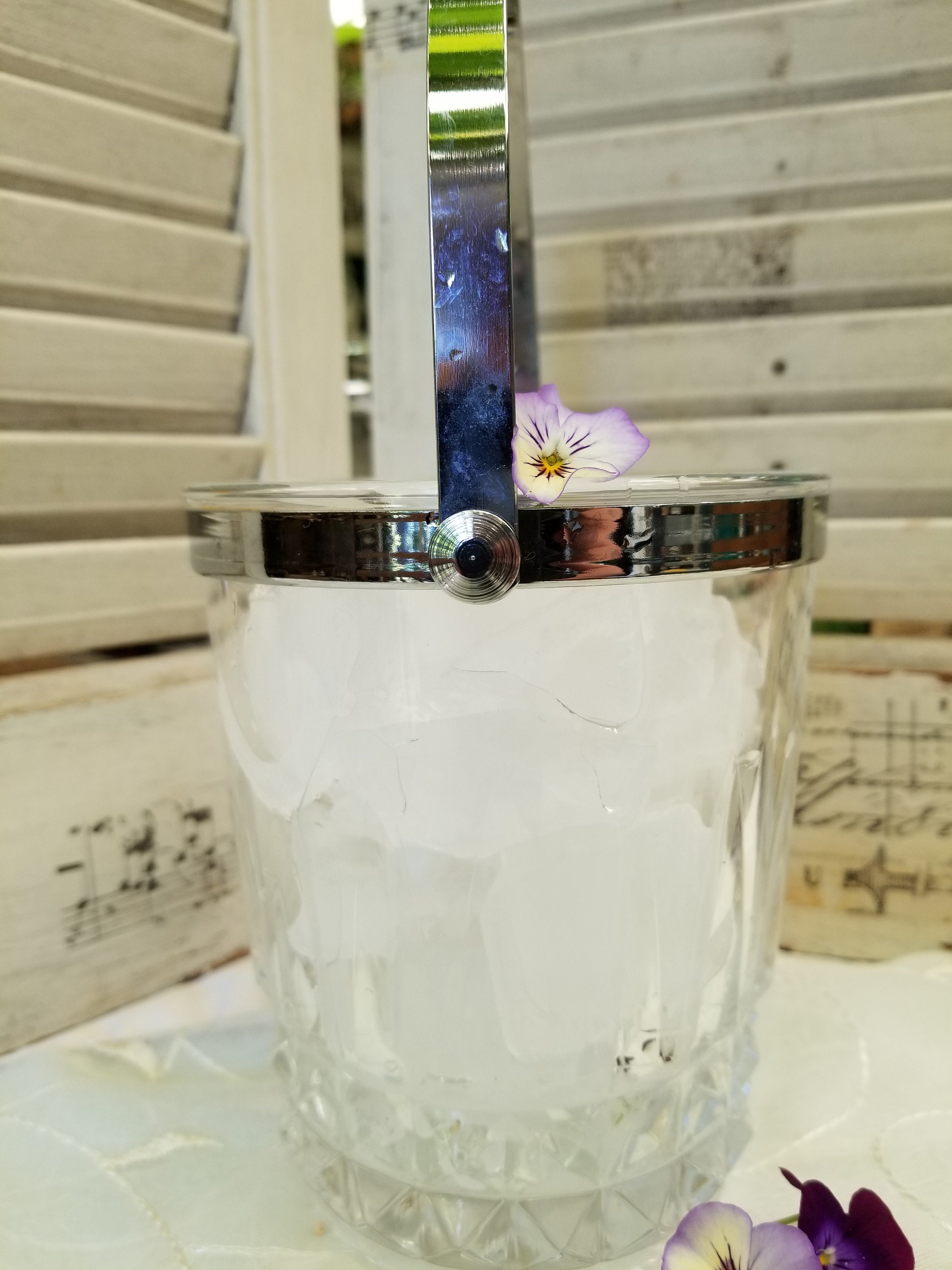 Beautiful French Crystal ice bucket with chrome handle. This | Etsy