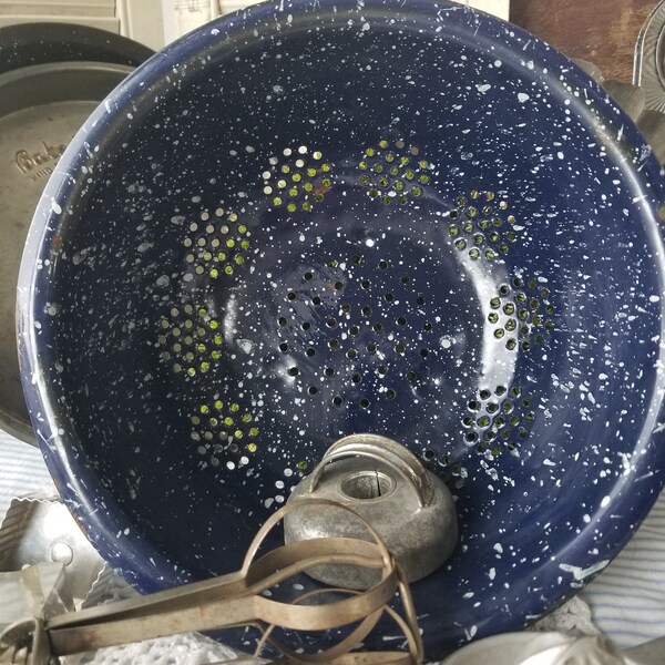 Cobalt Blue Enamelware Colander - Etsy