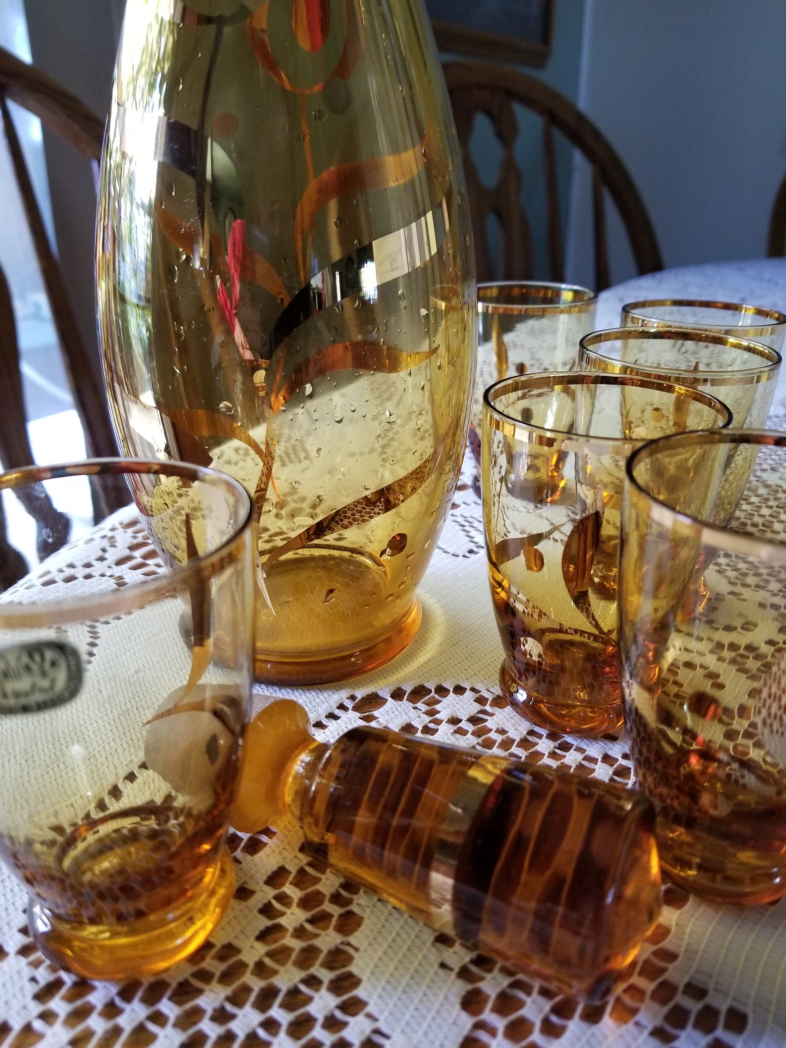 Stylish Bohemian Amber Crystal Decanter and 6 Matching - Etsy