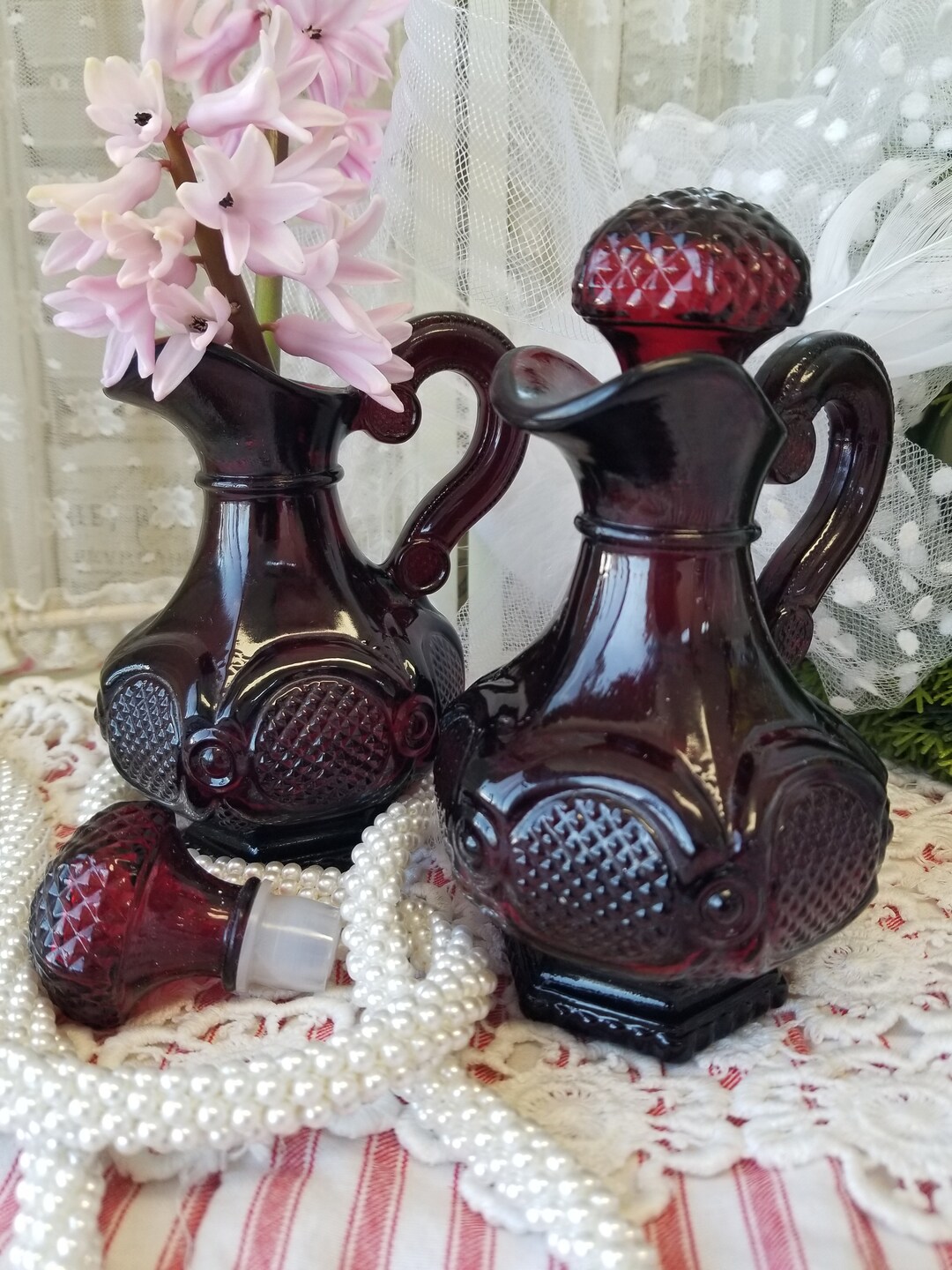 Pair of Gorgeous Ruby Red 1876 Cape Cod Collection Glass Pitchers From ...
