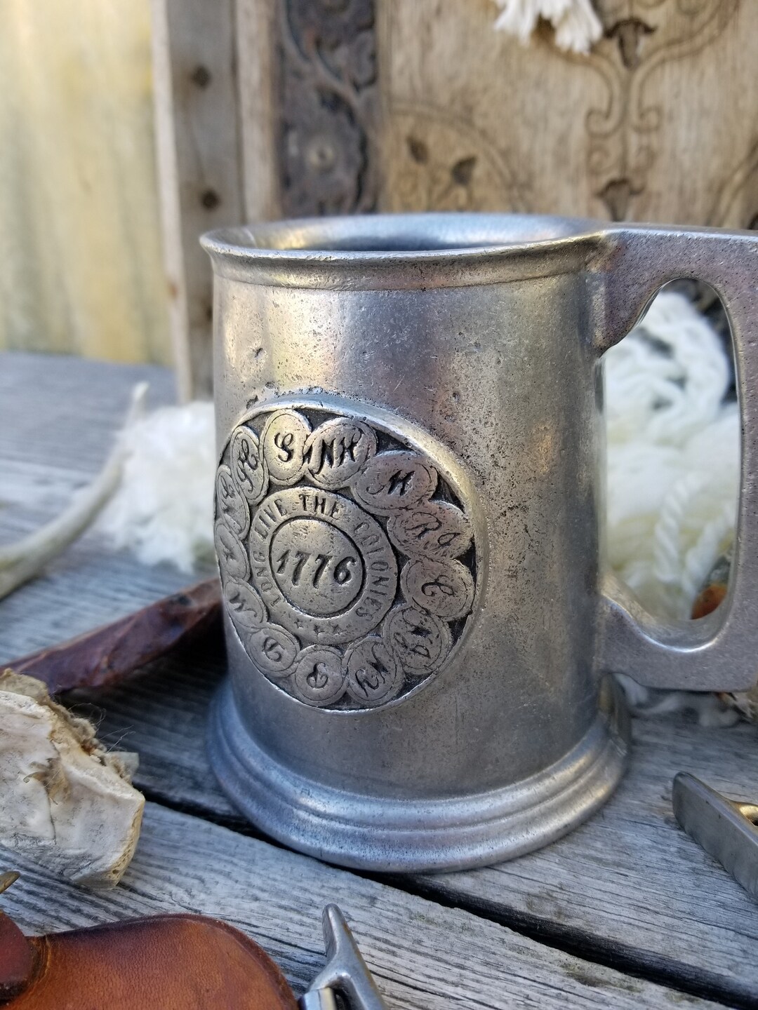 Colonial Inspired Pewter Stein. This Rustic Pewter Stein is Emblazoned ...