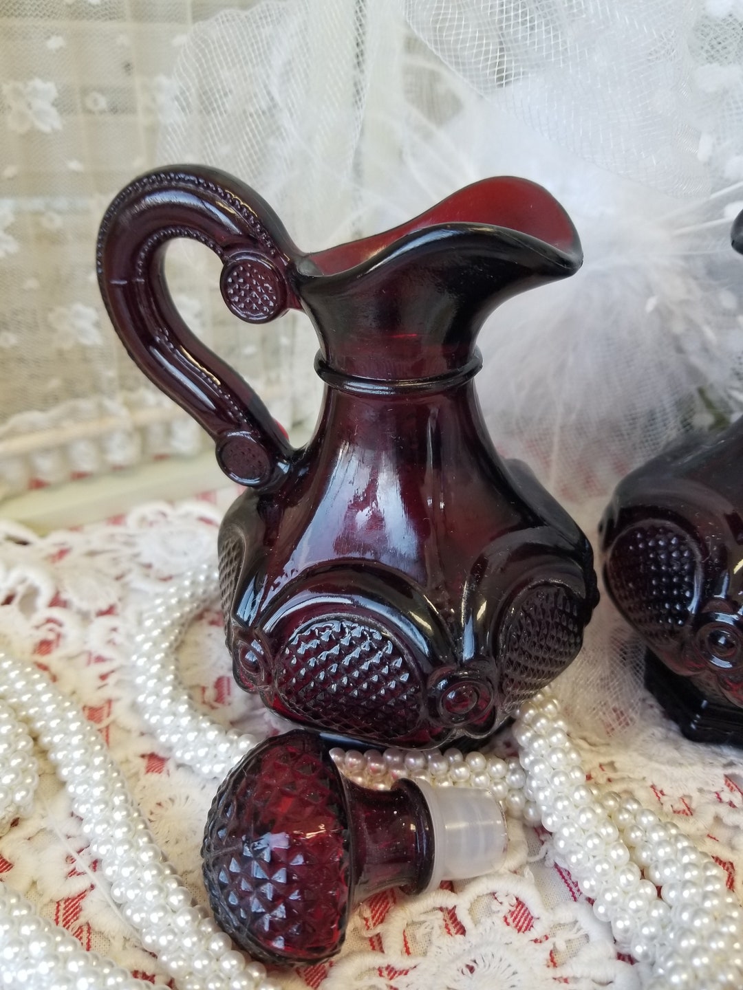 Pair of Gorgeous Ruby Red 1876 Cape Cod Collection Glass Pitchers From ...