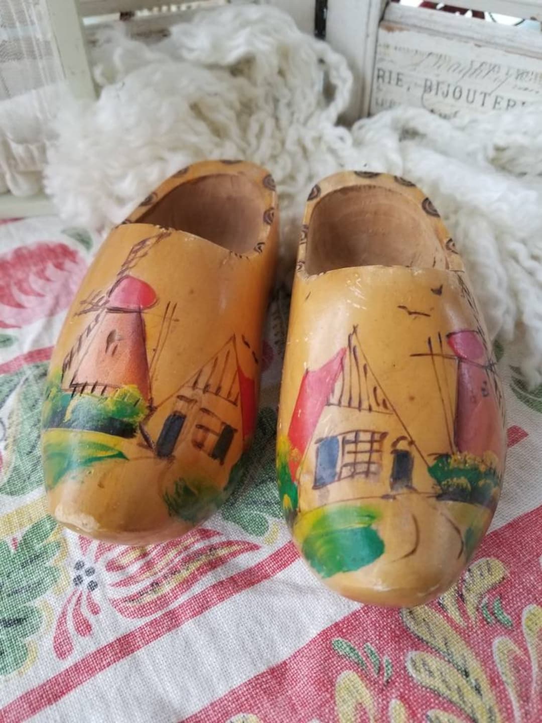 Pair of Rustic Hand Painted Wooden Dutch Clogs. This Pair of Wooden ...