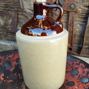 Rustic Farmhouse Stoneware Moonshine Jug. This Primitive Aged Two Toned ...