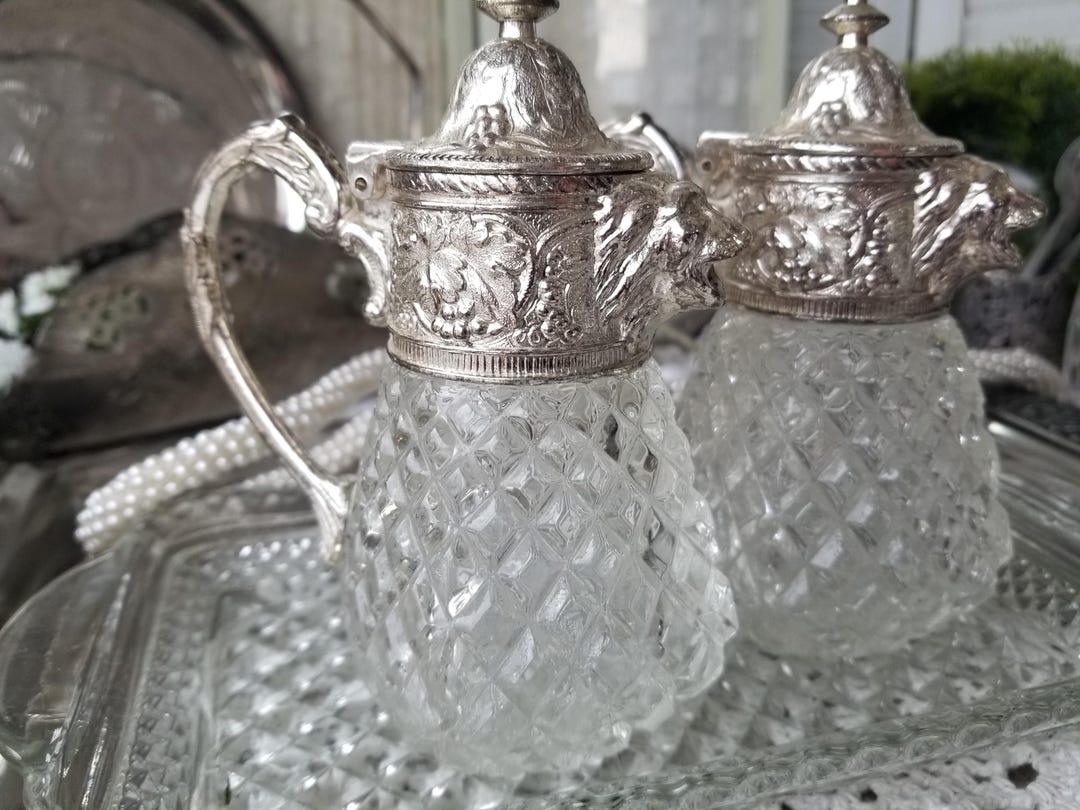 Beautiful and Decorative Set of Leonard Small Glass and Silver Pitchers ...