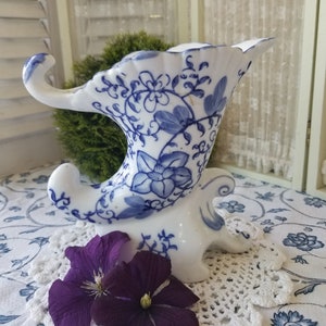 Exquisite Blue and White Cornucopia Vase Designed by Andrea by Sadek ...