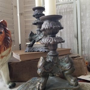 Two Heavy Brass Gothic Candlesticks. This Pair Ornate Gothic Brass ...