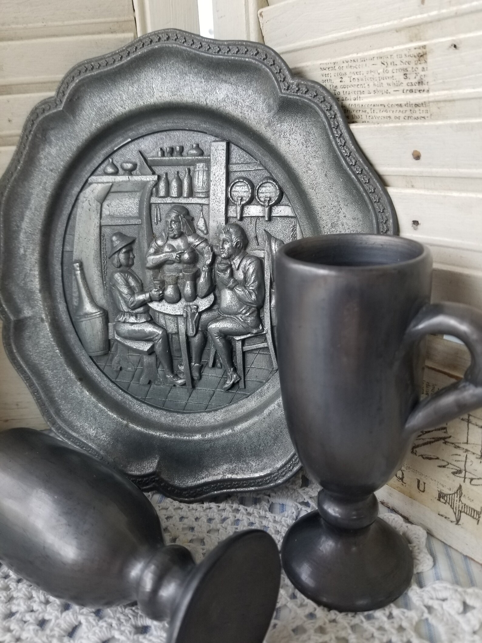 Gothic Inspired Pewter Plate With Images of a Primitive Pub Complete ...