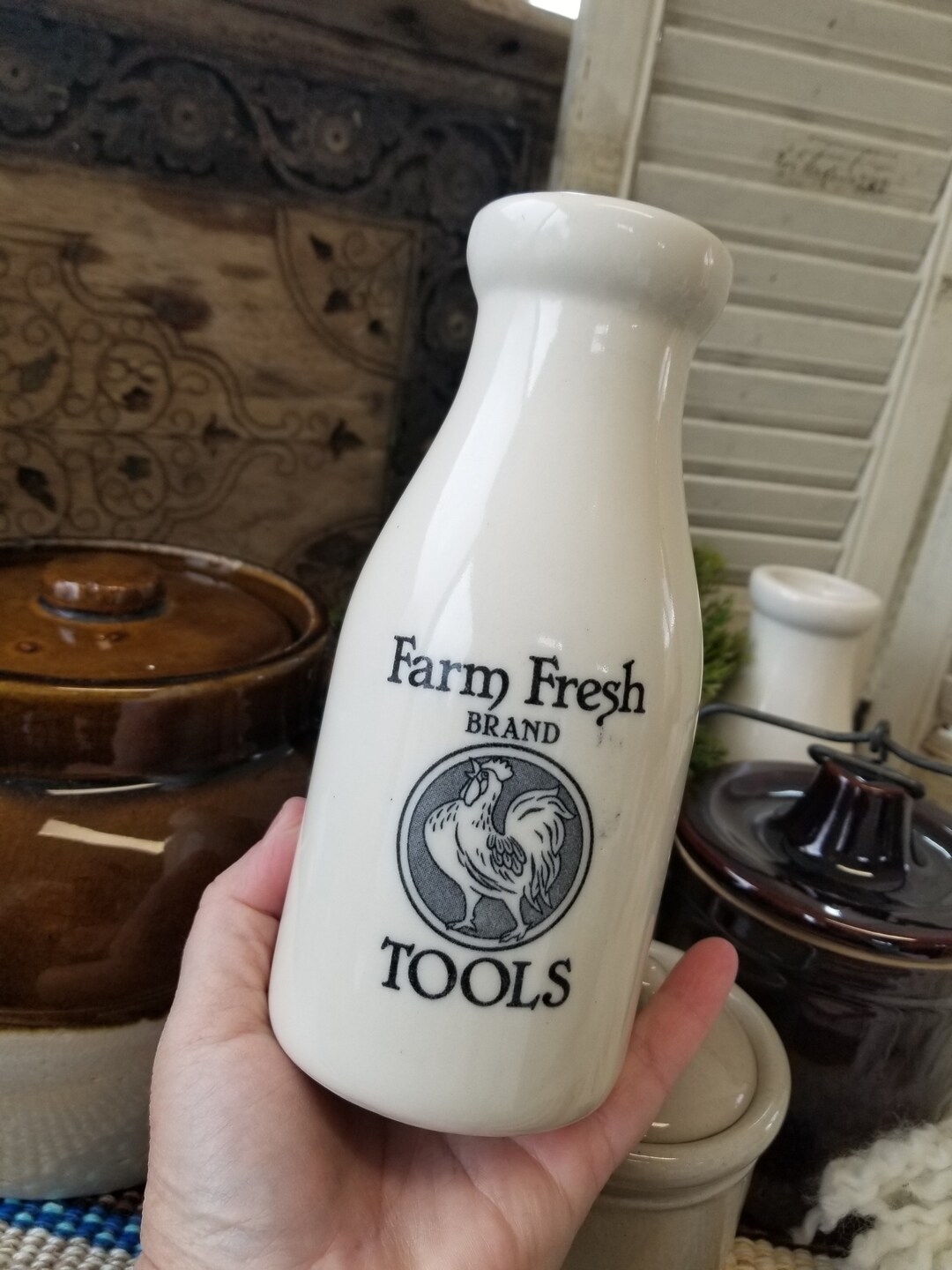 Adorable Farm Fresh Brand Tools Farmhouse Milk Bottle. This Ceramic ...