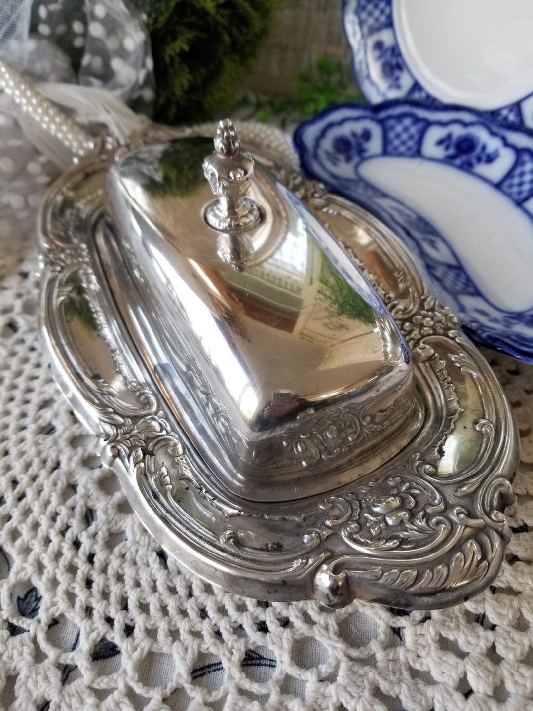 Charming Vintage Silverplate Farmhouse Butter Dish. This Lovely Silver ...