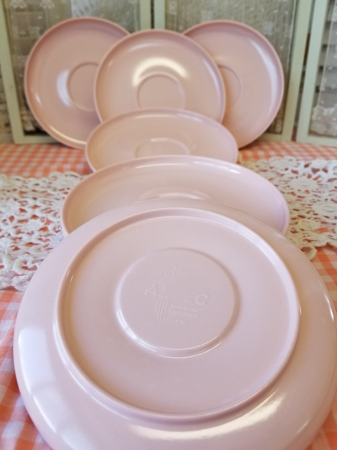Aztec Melemac Saucers. This Gathering of 8 Vintage Pink Aztec Melmac ...