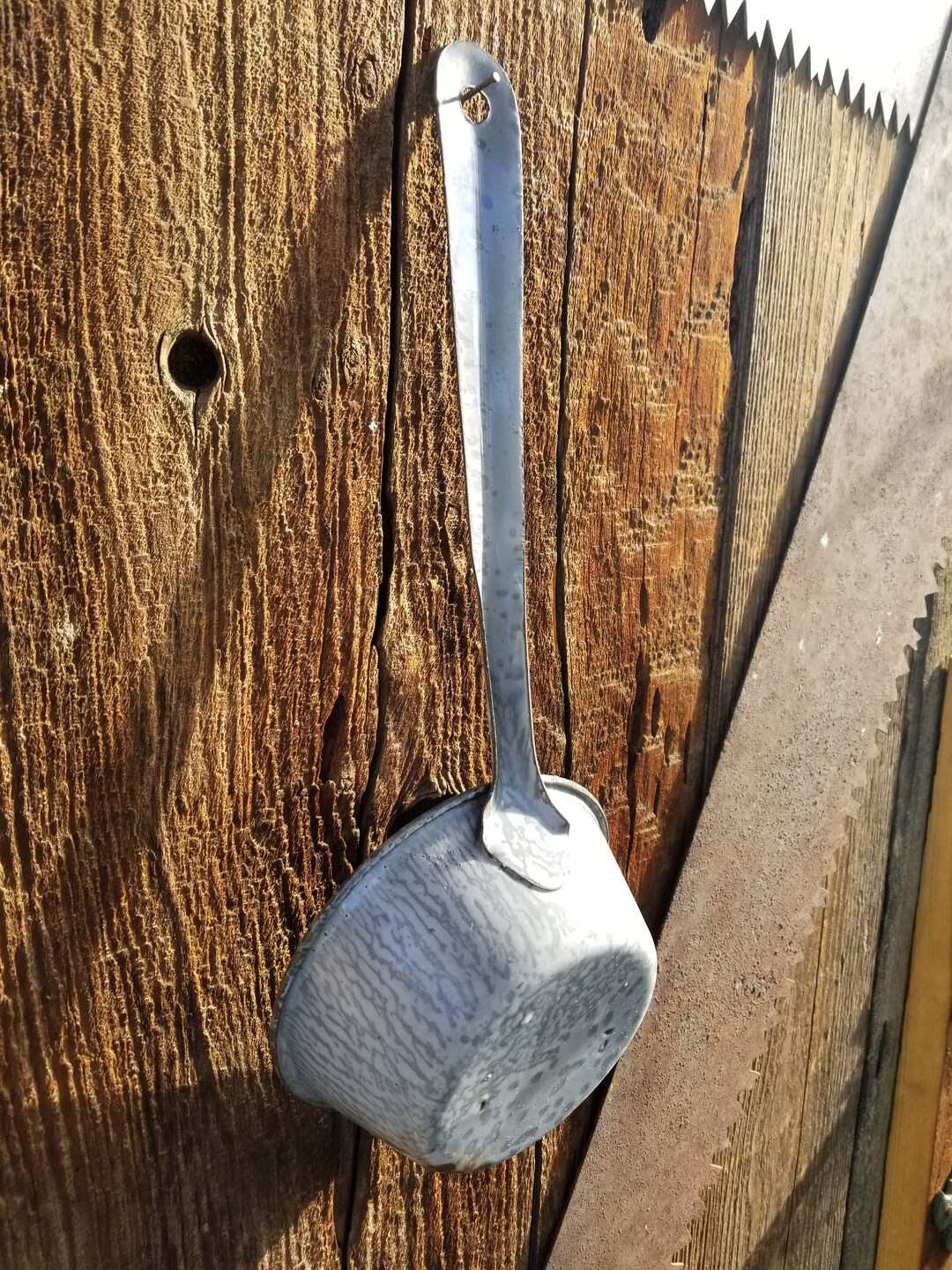 Primitive Antique Graniteware Long Handled Dipper This Speckled Grey ...