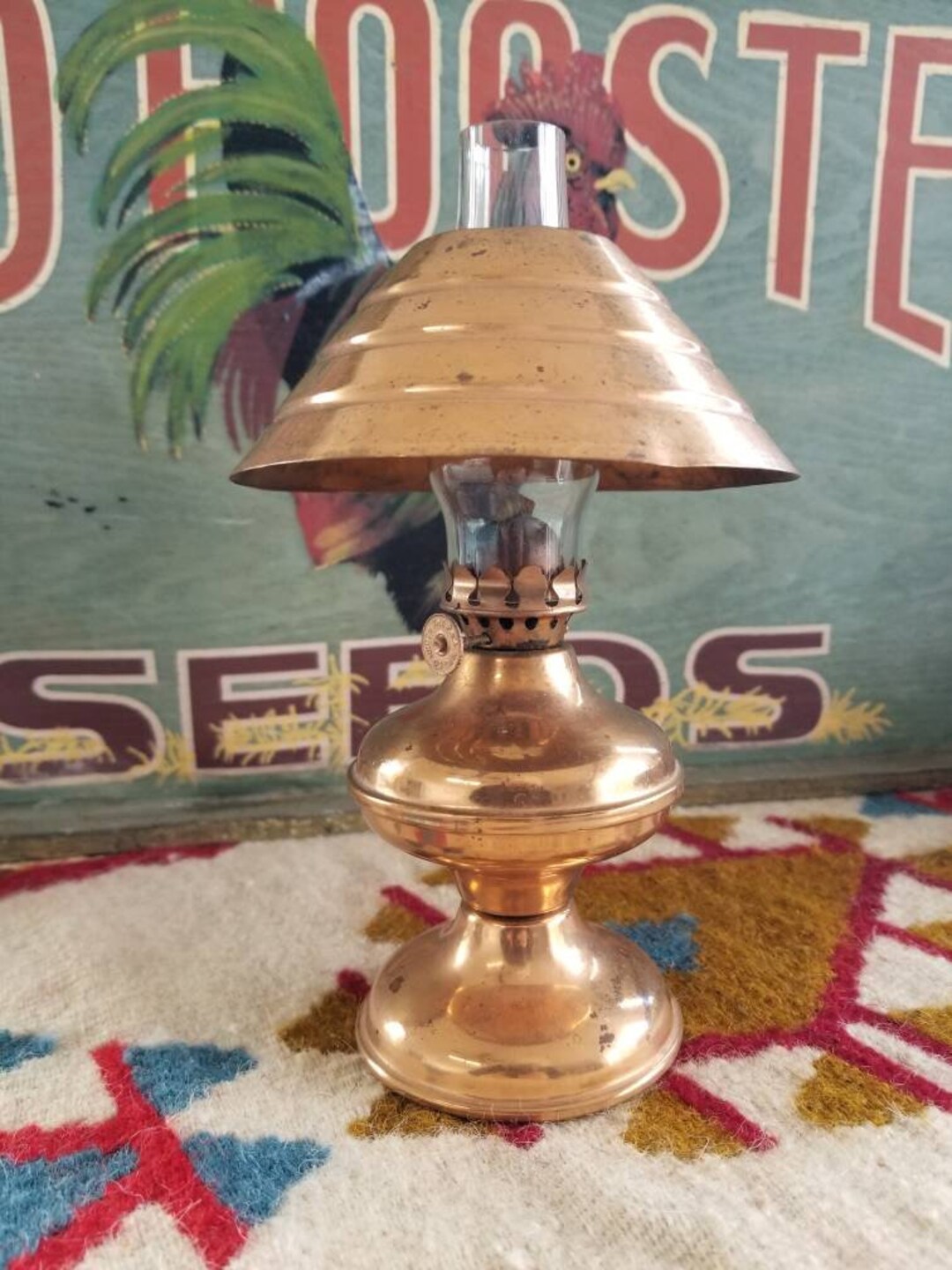 Provincial Small Copper and Glass Oil Lamp. This Rustic Vintage Copper ...
