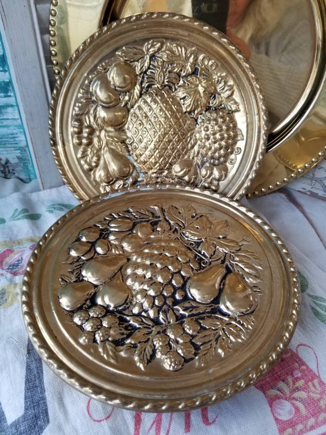 A Pair of English Brass Repousse Wall Pockets. This Mid-century ...