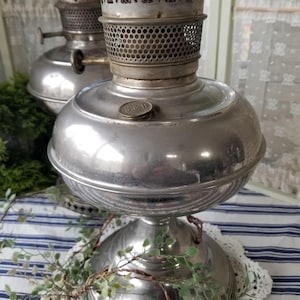 Charming Rustic Antique Nickel Plated Rayo Oil Lamp. This Antique B&H ...